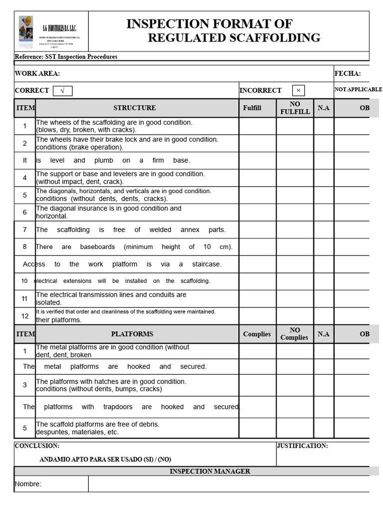 Scaffolding Inspection Checklist Guide | PDF | Scaffolding