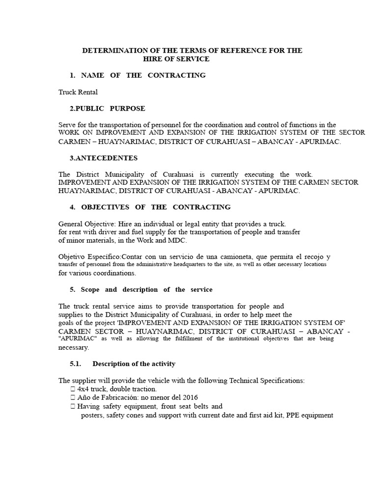 Terms of Reference For Pickup Truck Rental | PDF | Subcontractor ...