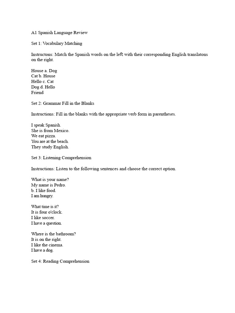 A1 Spanish Language Review | PDF