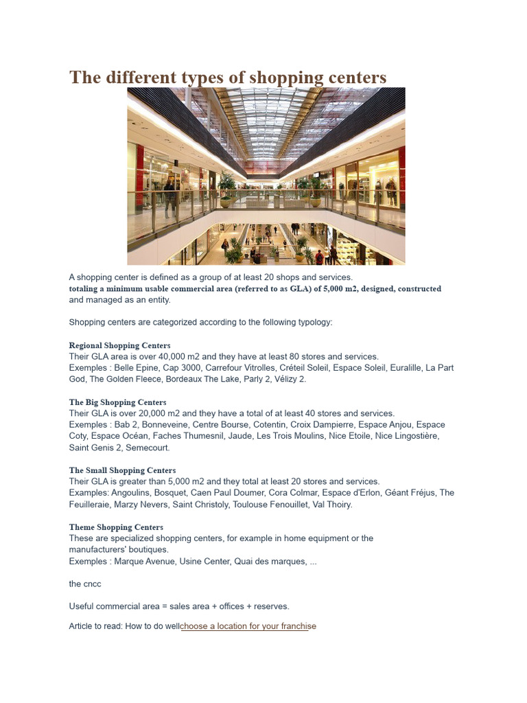 Types of Shopping Centers Explained | PDF | Tourist Attractions | Retailing