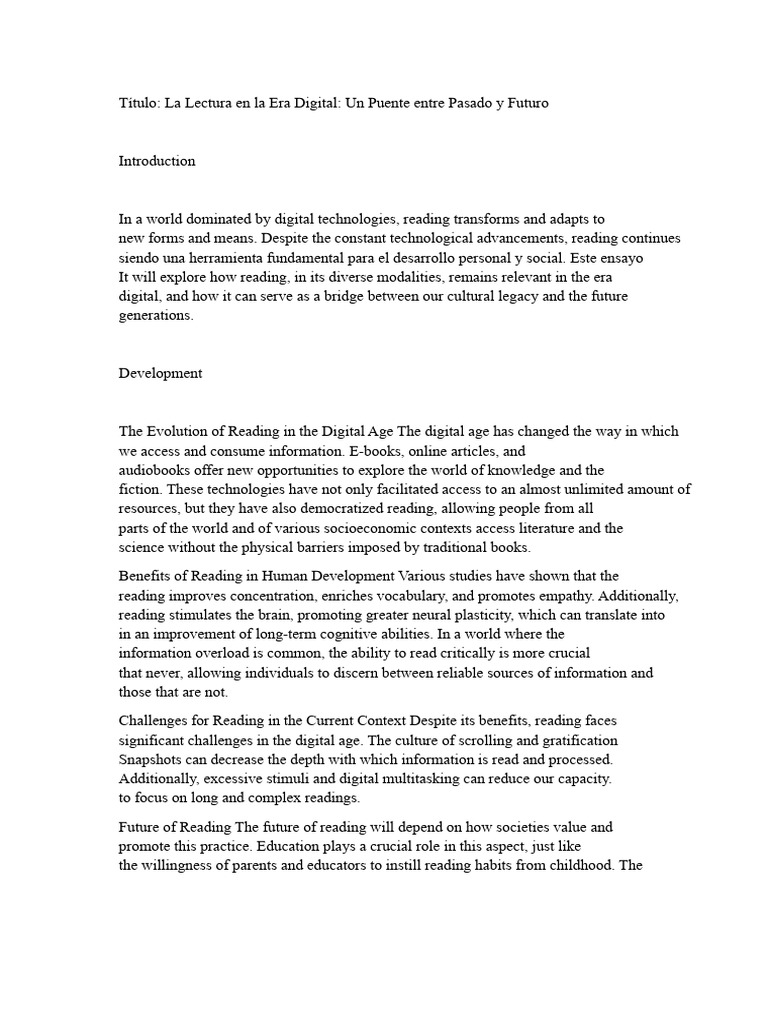 Essay: Reading in The Digital Era | PDF | Information | Cognition