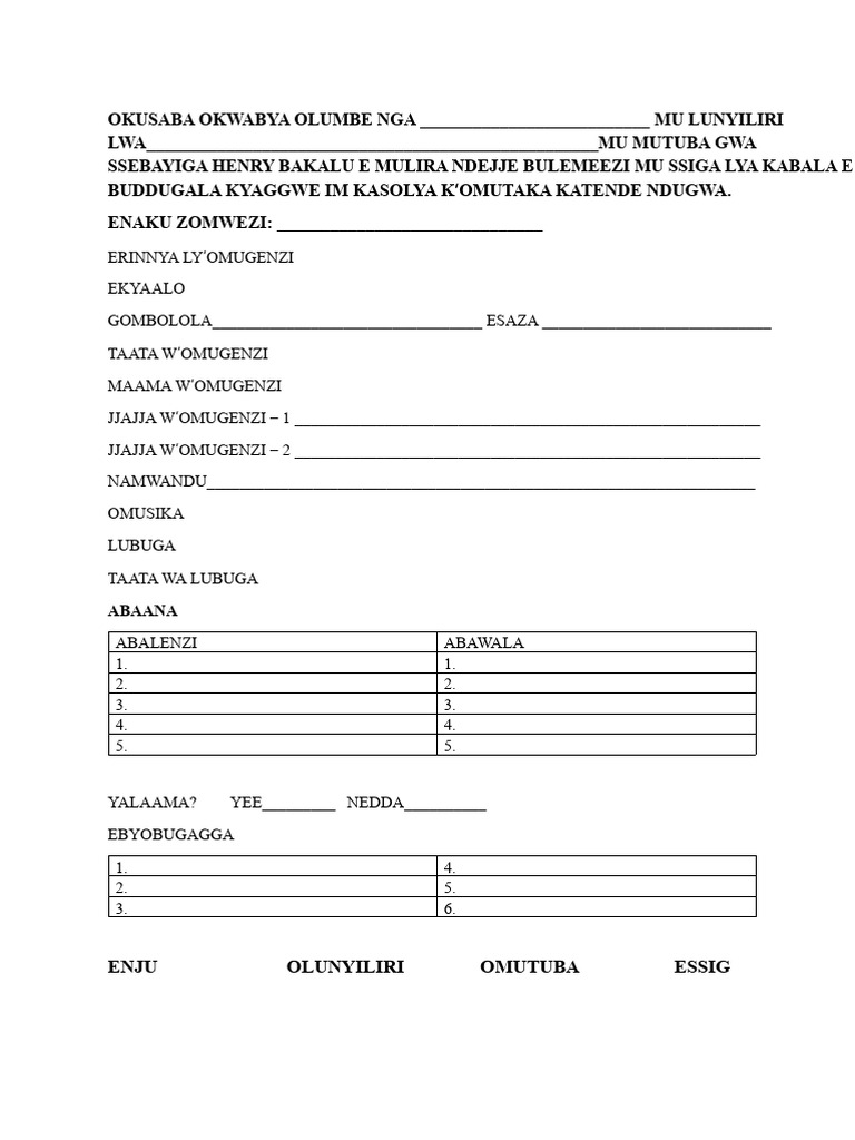 Okusaba Okwabya Olumbe Nga | PDF