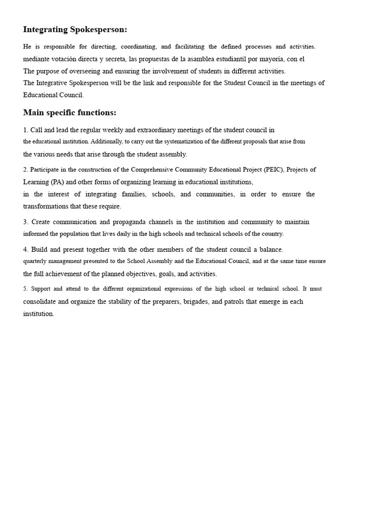 Roles of Student Council Spokespersons | PDF