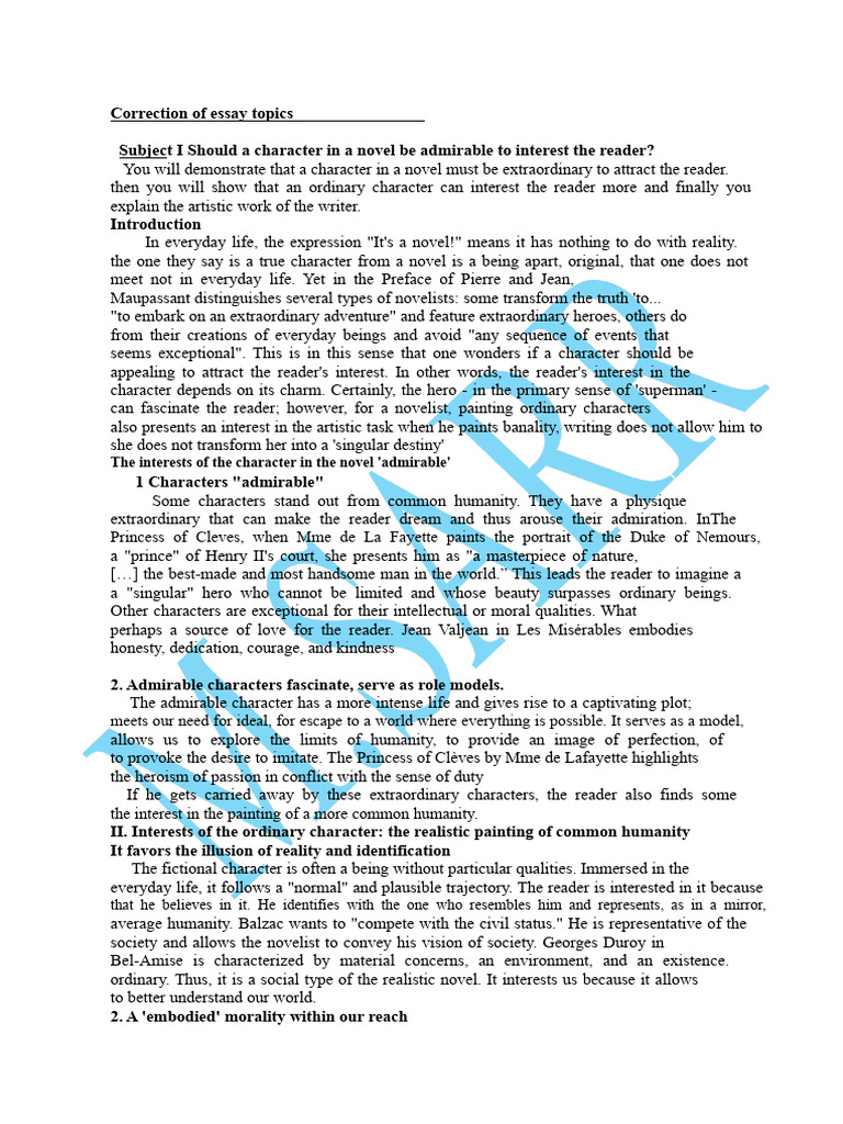 The Interests of The Character in The Novel 'Admirable' | PDF | Poetry ...