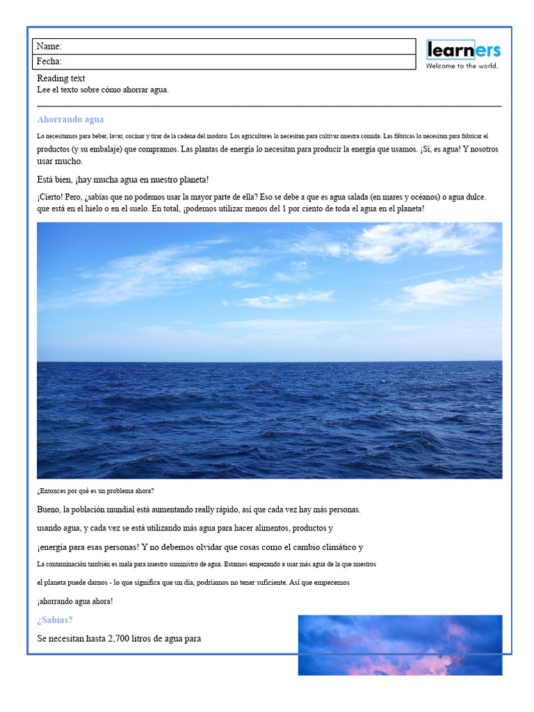 Comprensión Lectora Sobre El Ahorro de Agua | PDF | Agua | Ciencias de ...