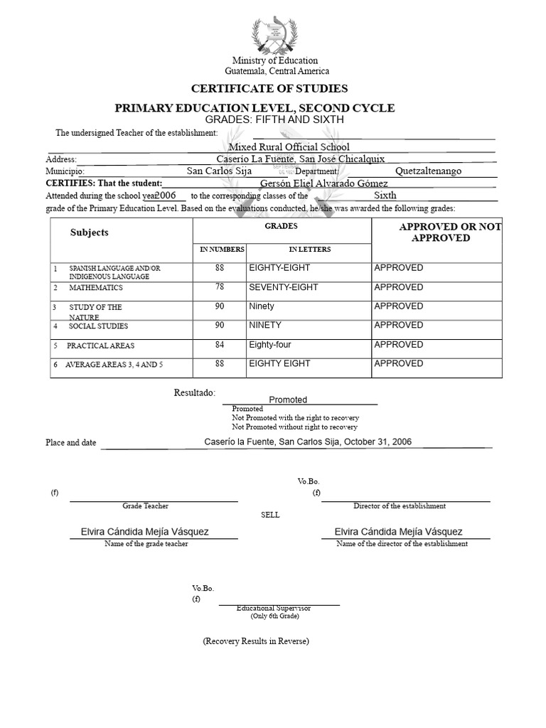 Guatemala Primary Education Certificate | PDF | Educational Stages