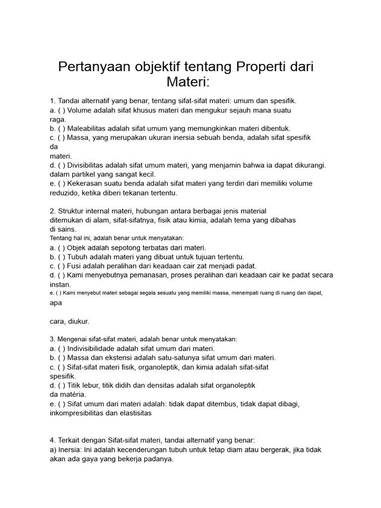 Pertanyaan objektif tentang Sifat-sifat Materi_ (2) | PDF