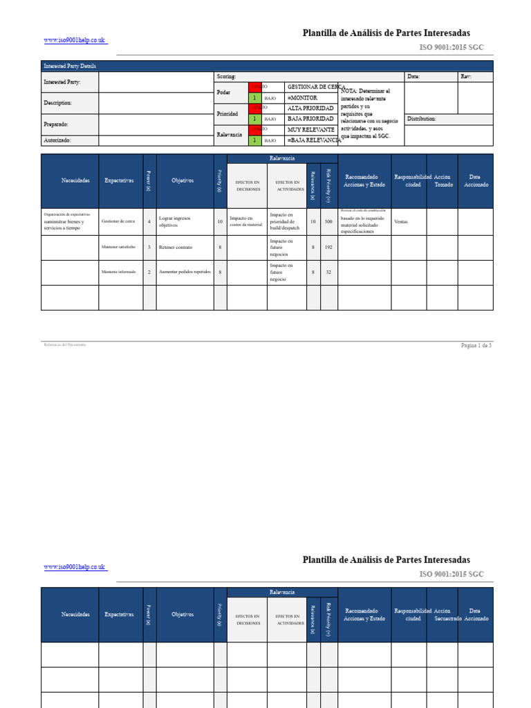 Plantilla Análisis Partes Interesadas ISO 9001 | PDF | Sistema de ...
