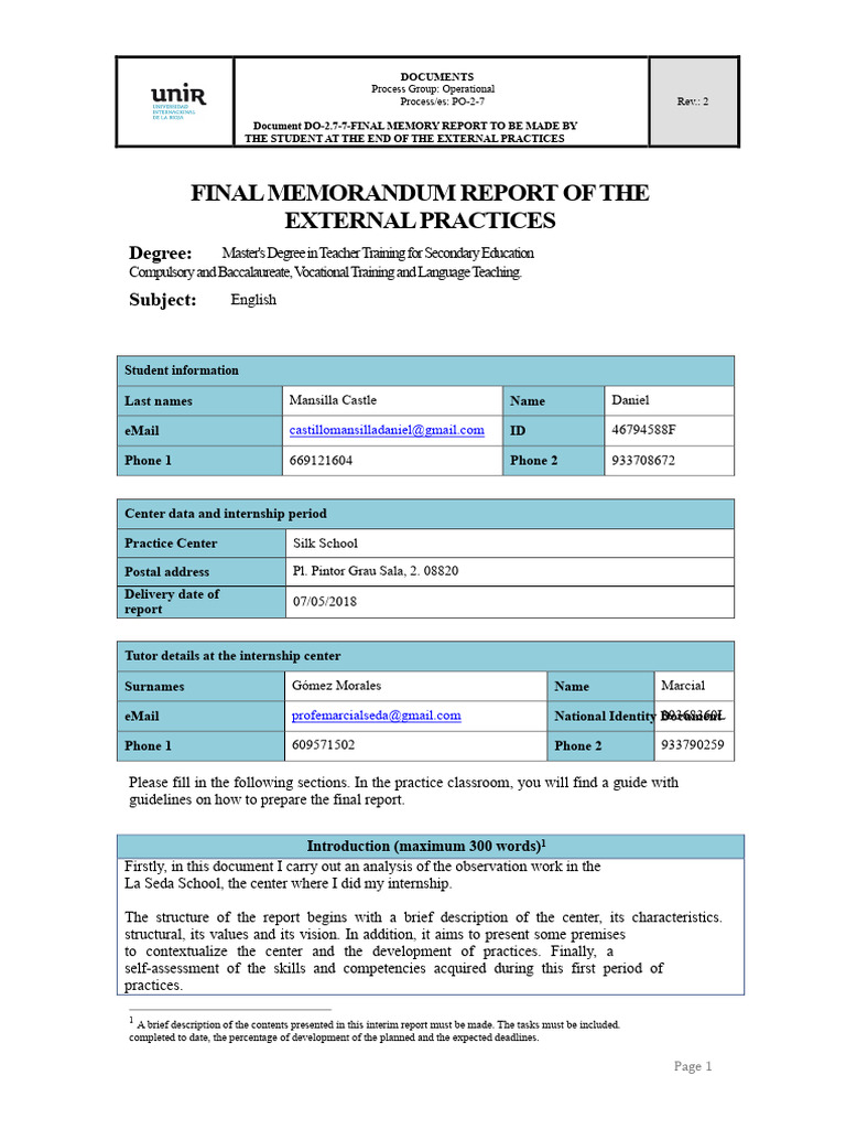 Practicum Observation Daniel Castillo | PDF | Teachers | Schools