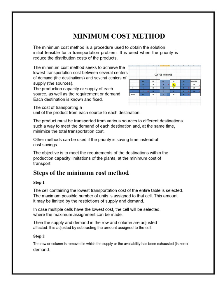 Minimum Cost Method for Transportation Optimization | PDF | Transport ...