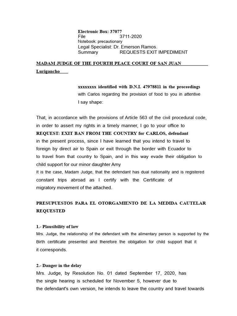 Requests A Ban On Leaving The Country | PDF | Public Law | Common Law