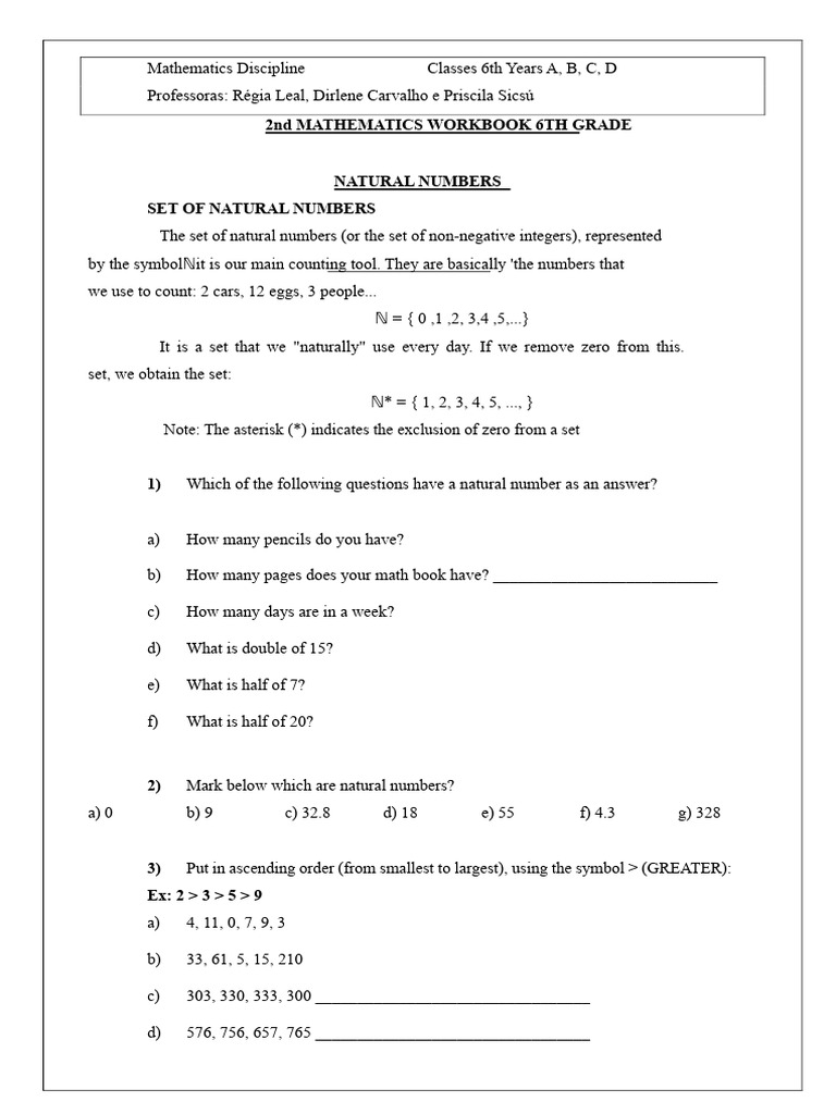 2 Mathematics Workbook 6TH Grade | PDF | Natural Number | Mathematical ...