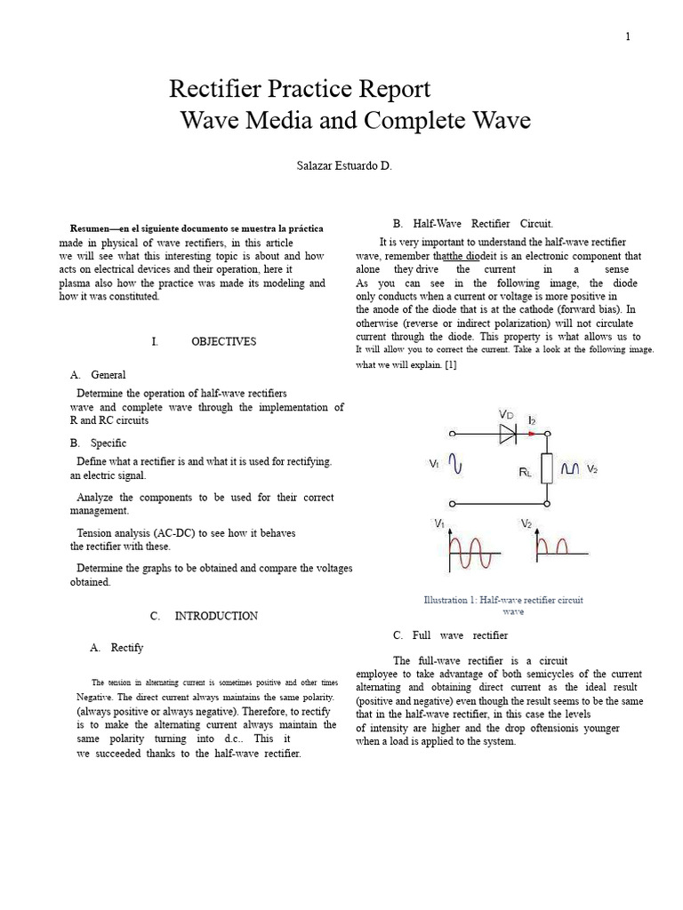 Report on Half-Wave and Full-Wave Rectifier Practice | PDF | Rectifier | Diode