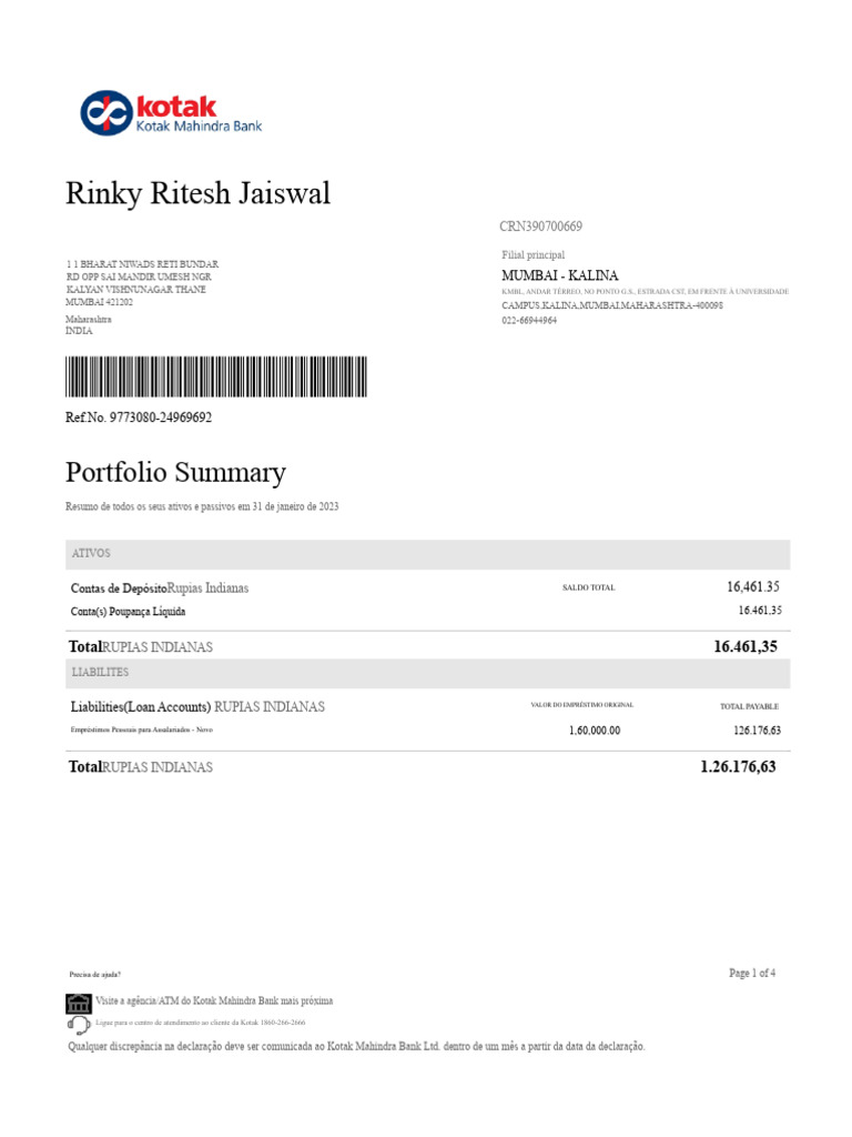 extrato do kotak | PDF | Cheque (banco) | Bancos