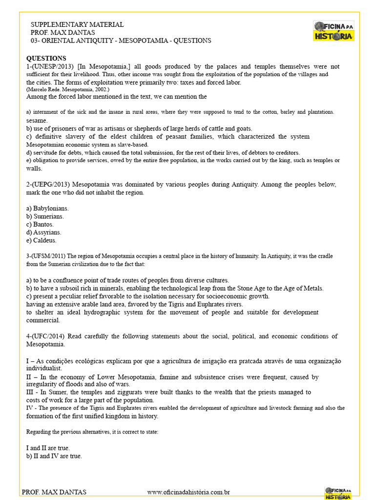 Questions - Mesopotamia | PDF | Mesopotamia | Babylon