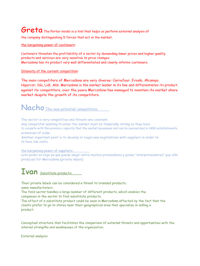Mercadona's Market Analysis Using Porter’s Model | PDF | Market ...