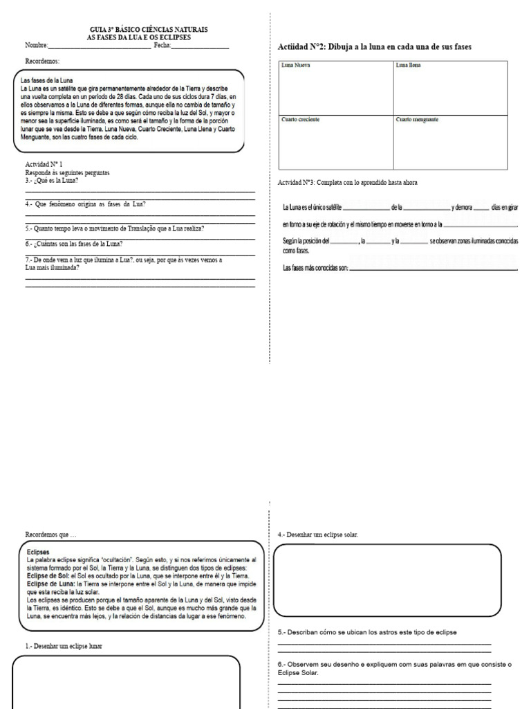 GUIA 3° básico ciências fases da lua e os eclipses | PDF | Eclipse | Lua