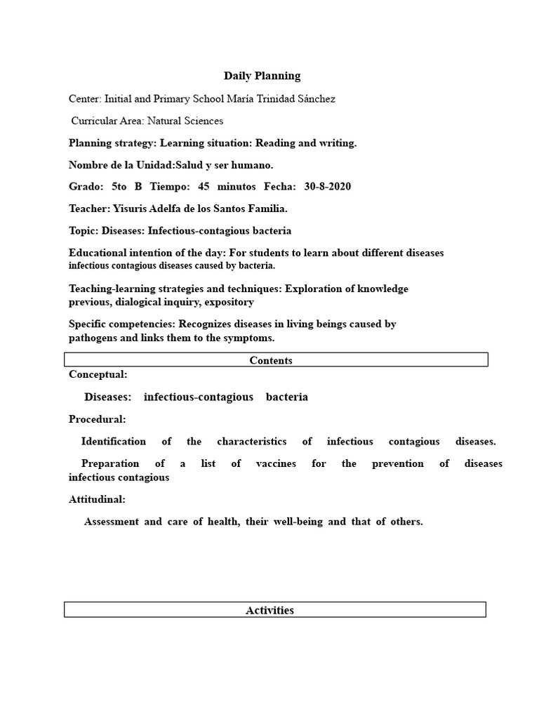 Lesson Plan | PDF | Infection | Learning
