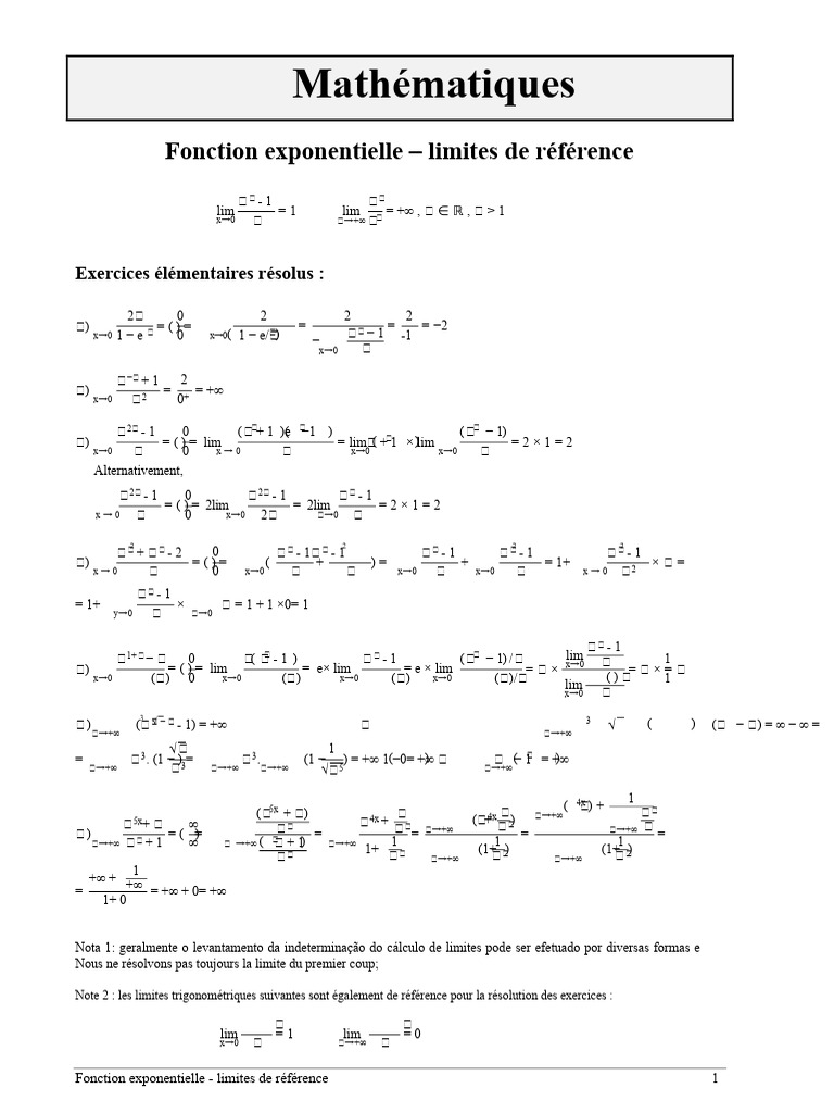 Fonction exponentielle - Limites | PDF | Relations mathématiques ...
