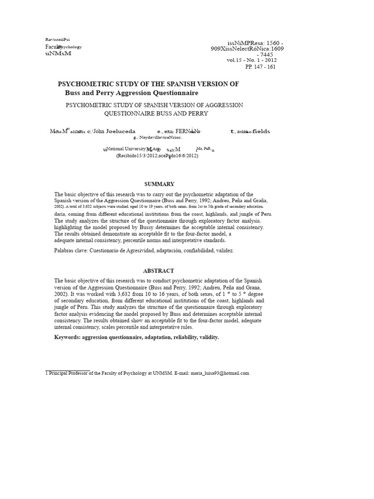 Aggression Questionnaire (AQ) | PDF | Aggression | Anger