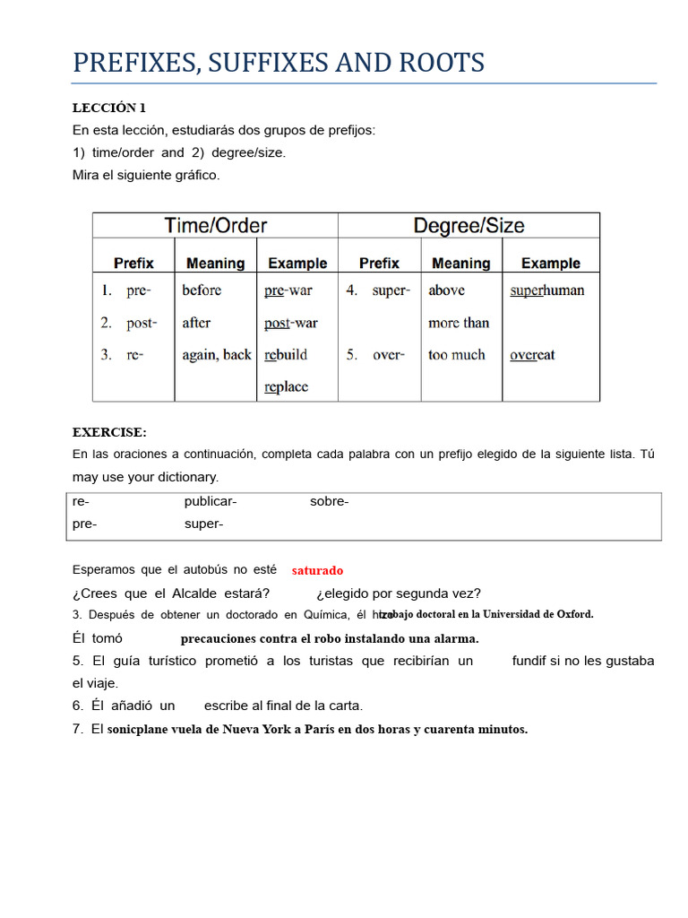 Prefijos, Sufijos y Raíces | PDF | Lexicología | Tipología Lingüística