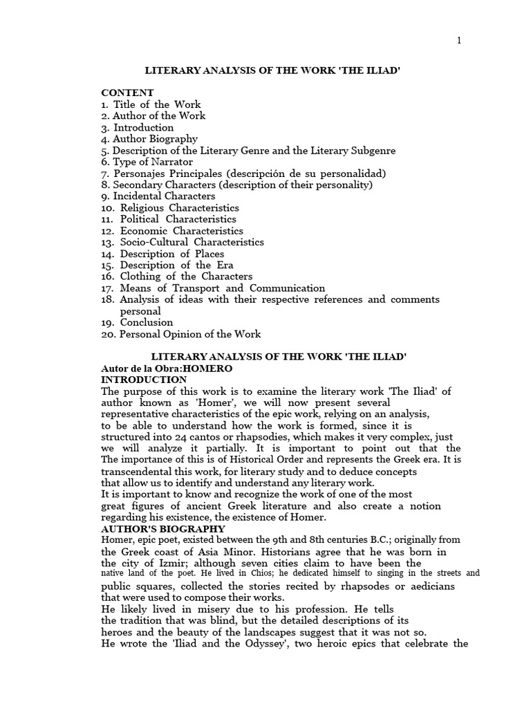 Literary Analysis of The Work Iliad | PDF | Hector | Trojan War