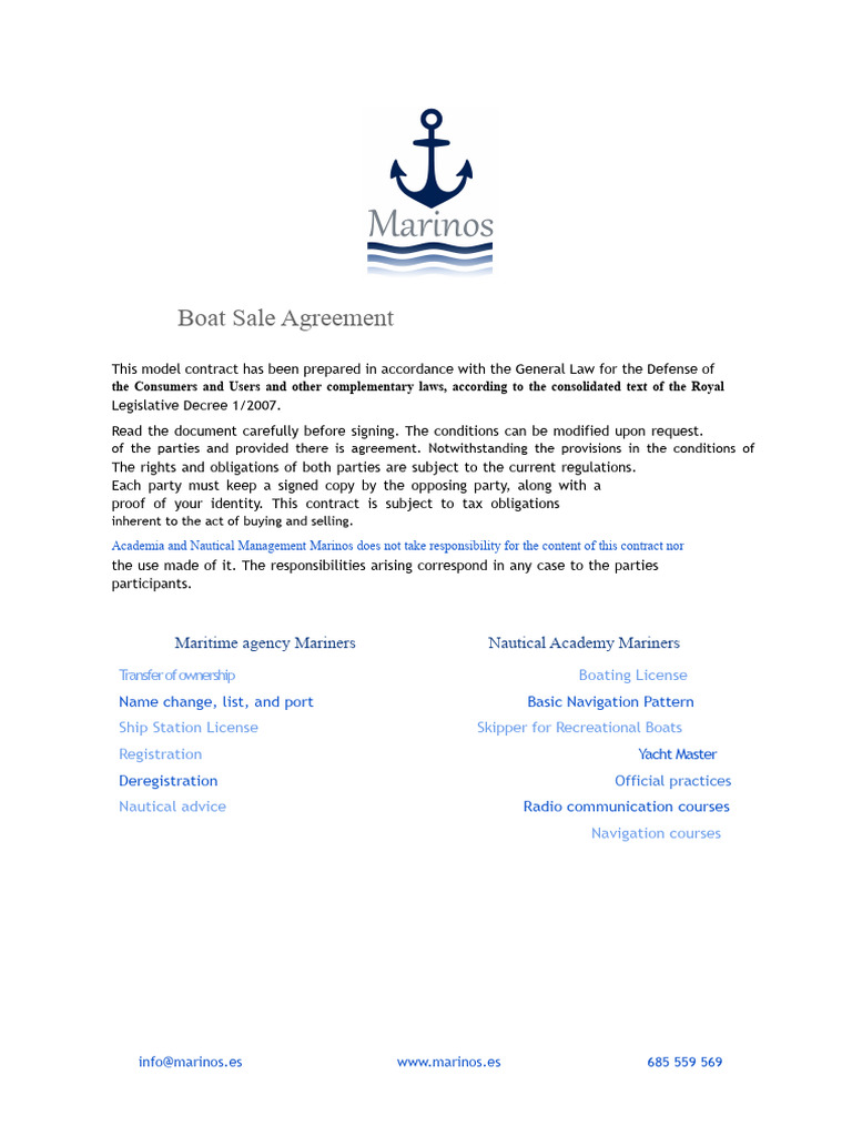 Contract Sale Boat Second Hand NAUTICAL AGENCY MARINES 1 | PDF | Taxes ...