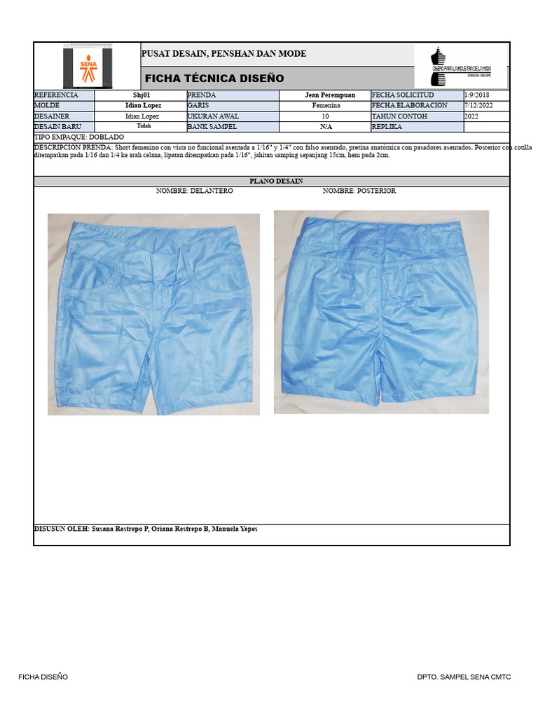 Desain dan Spesifikasi Short Wanita | PDF