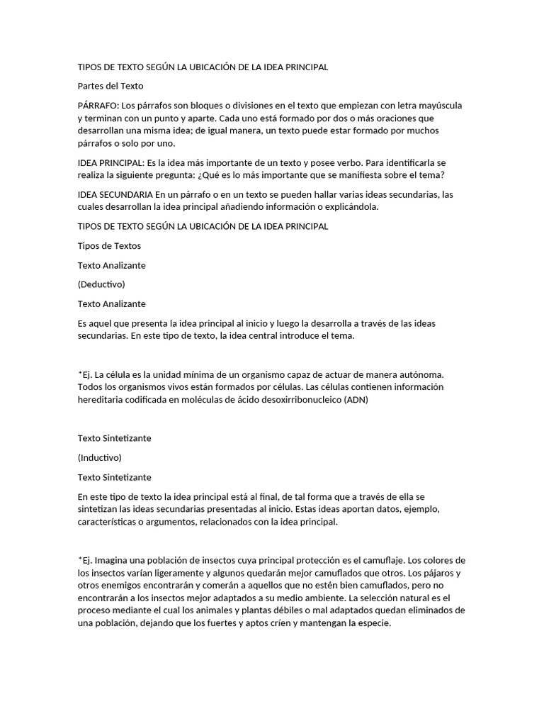 Tipos de Texto y Ubicación de Ideas | PDF | Depredación | Deportes