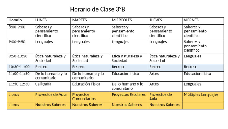 Horario de Clase para 3° | PDF