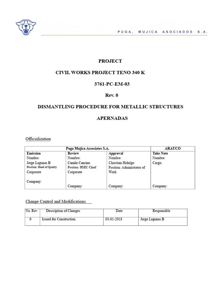 3761-PC-EM-003-Procedure for Dismantling Metal Structures | PDF ...