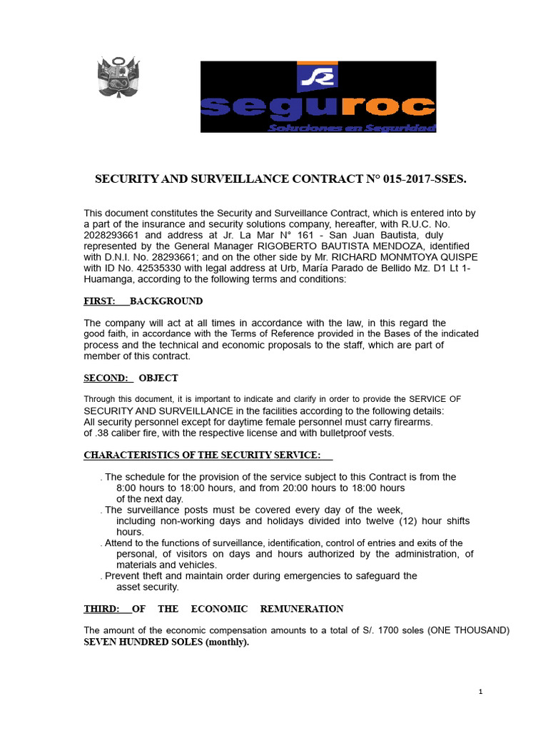 Security and Surveillance Contract 2017 | PDF | Insurance | Taxes