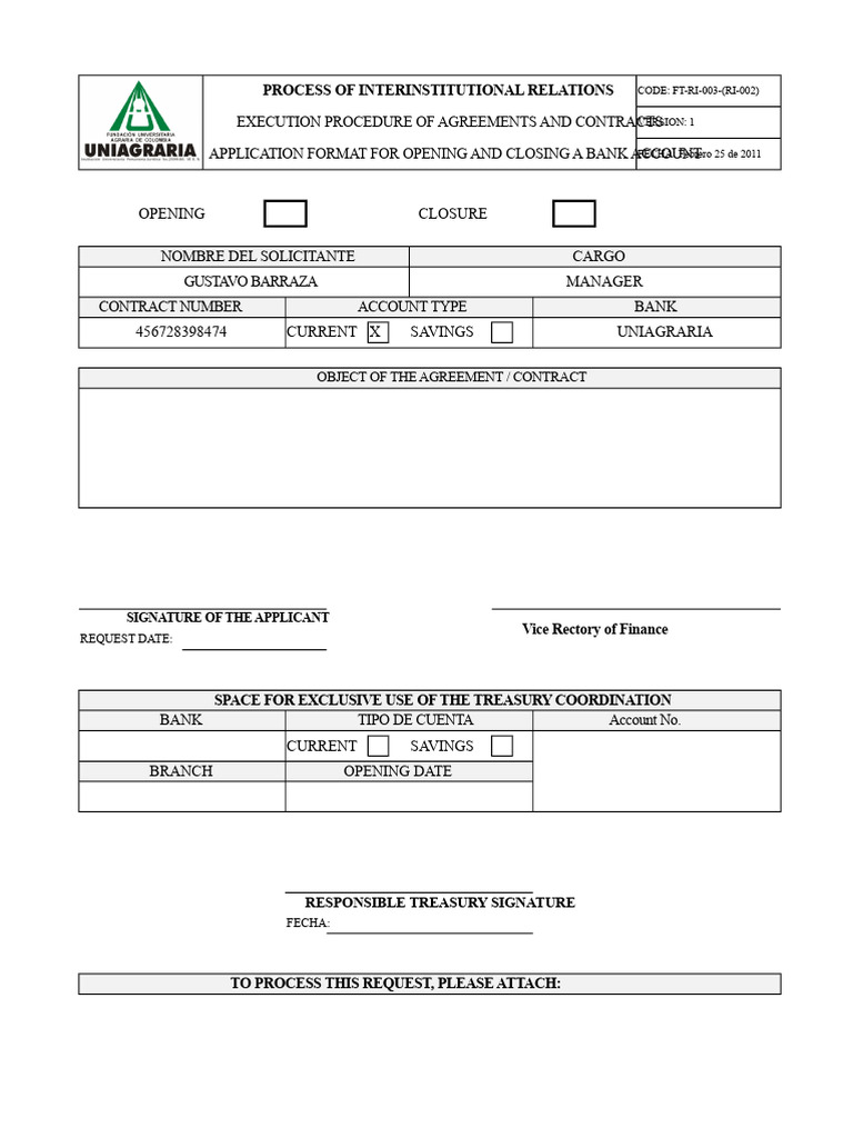 Bank Account Opening Request Form | PDF