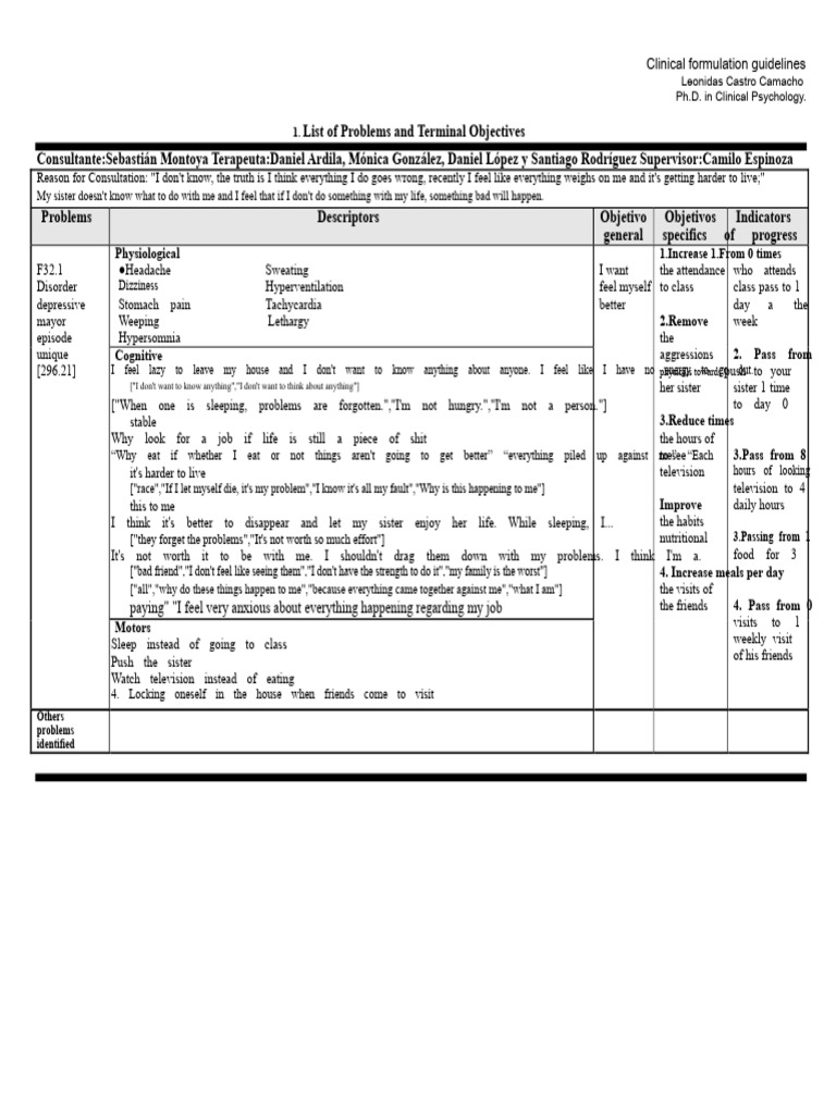 Case Formulation - Sebastián | PDF | Social Skills | Cognitive Behavioral Therapy