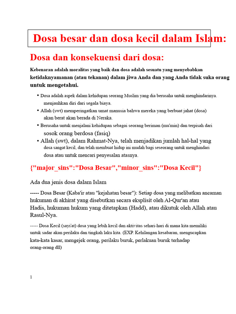 Dosa Besar Dan Dosa Kecil Dalam Islam | PDF