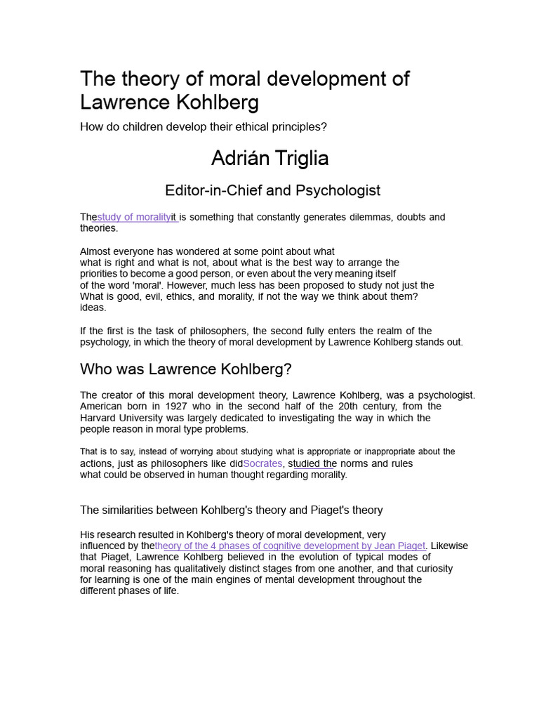 Kohlberg's Stages of Moral Development | PDF | Psychological Concepts ...