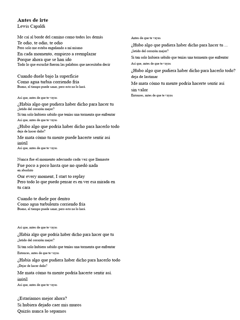 Letras de Canciones Pop: Amor y Desamor | PDF | Amor