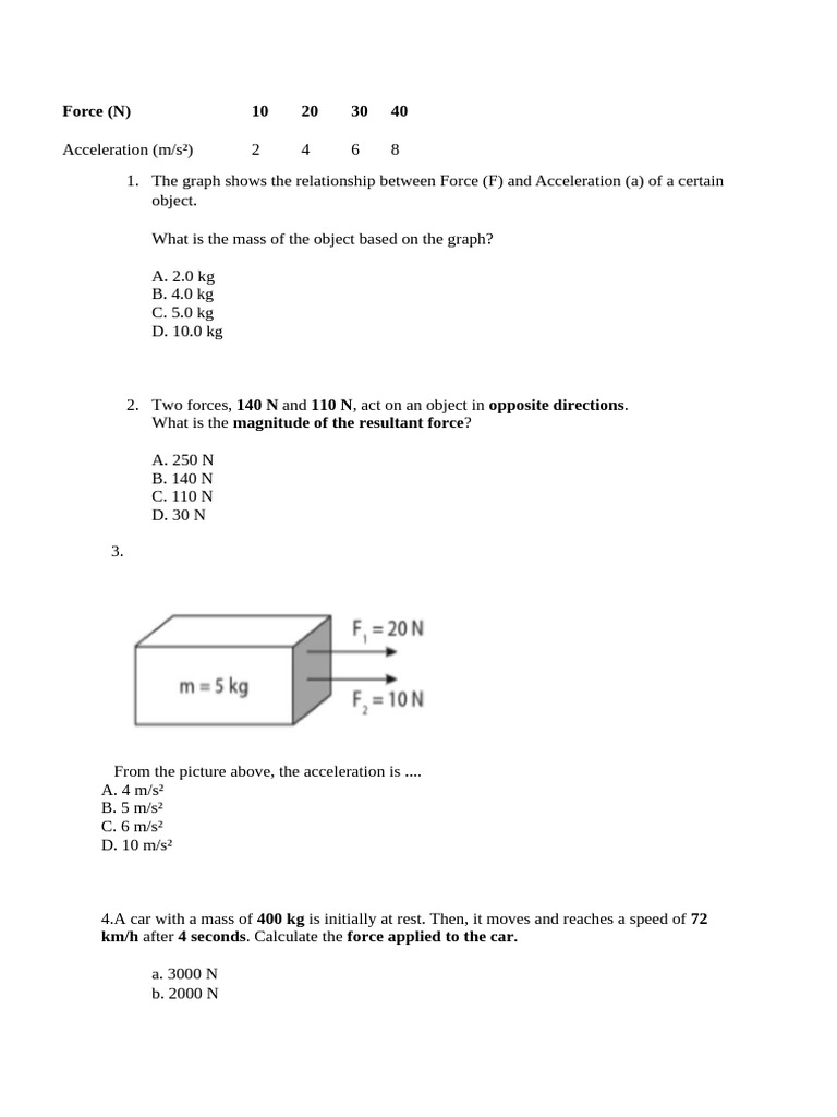 Force and Acceleration Problem Set | PDF