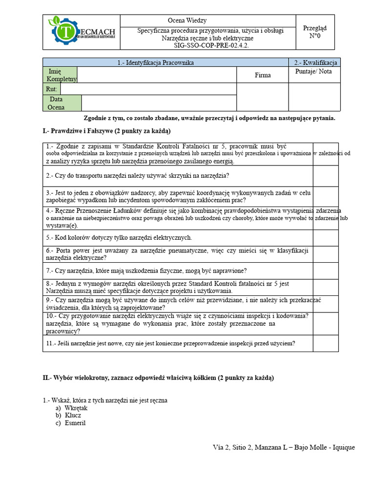 Test Procedury Narzędzi DGM | PDF