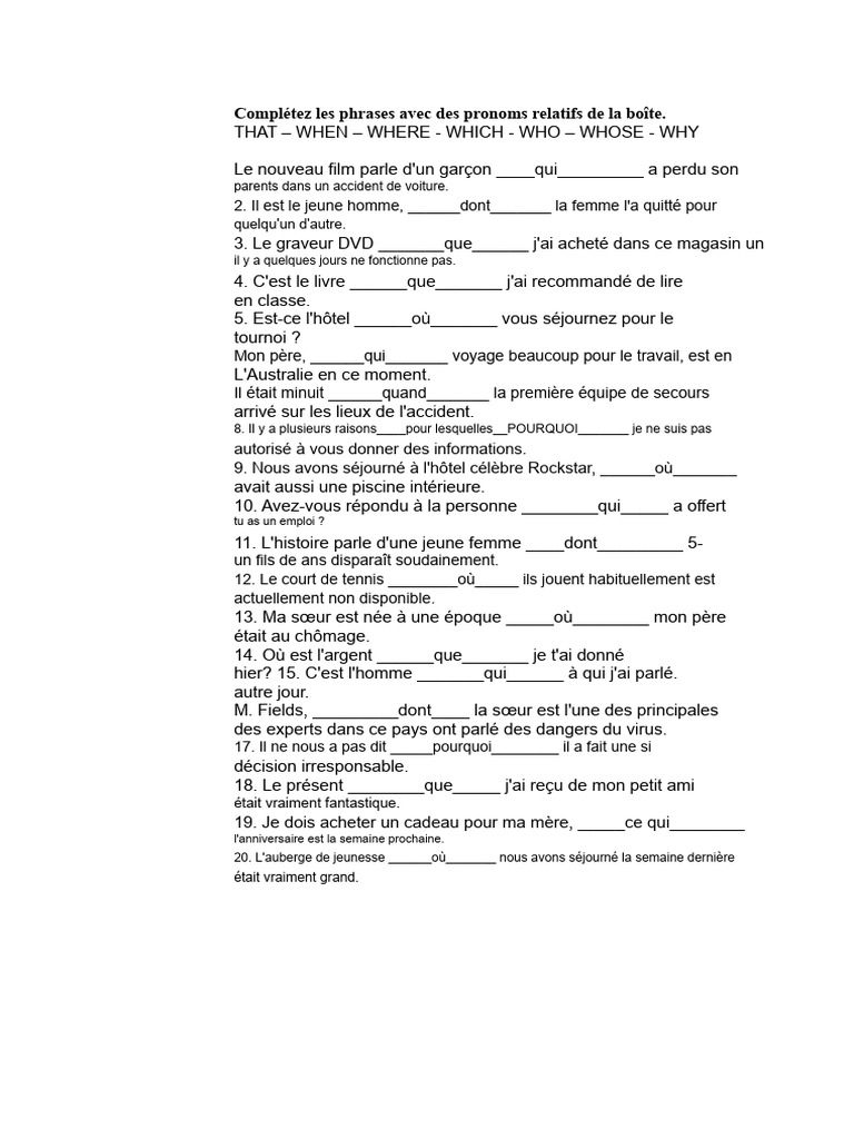 Exercices sur les pronoms relatifs | PDF | Pronom