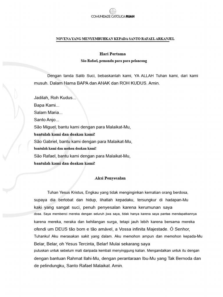 Novena Penghibur Kepada Santo Rafael Sang Arkanjel | PDF