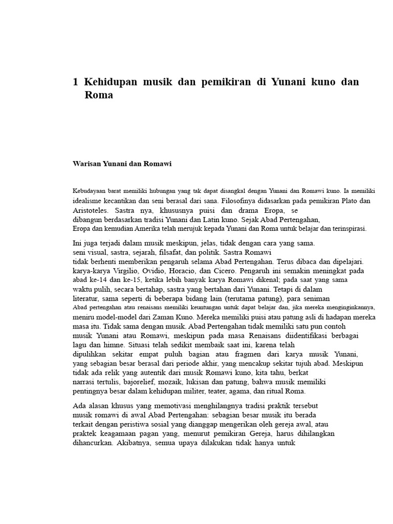 Kehidupan Musik dan Pemikiran di Yunani dan Roma Kuno | PDF