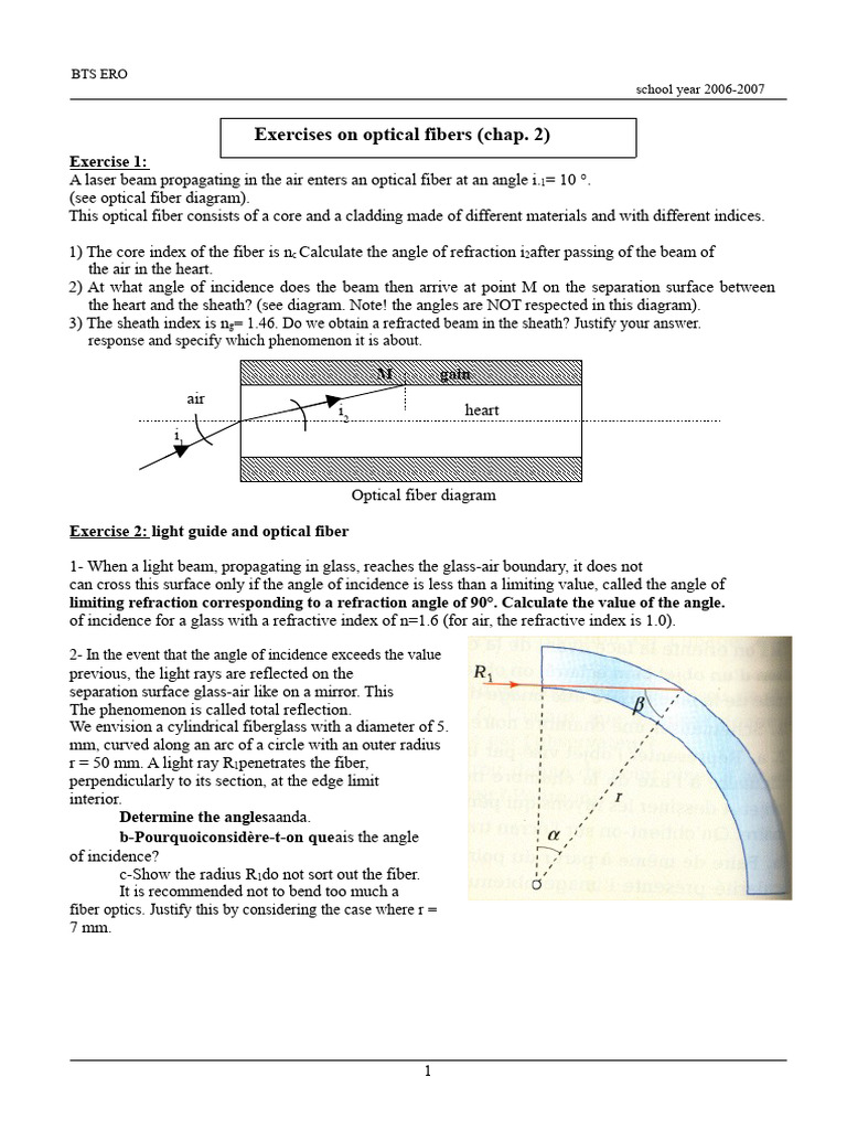 Optical Fiber Exercises | PDF | Optical Fiber | Refraction