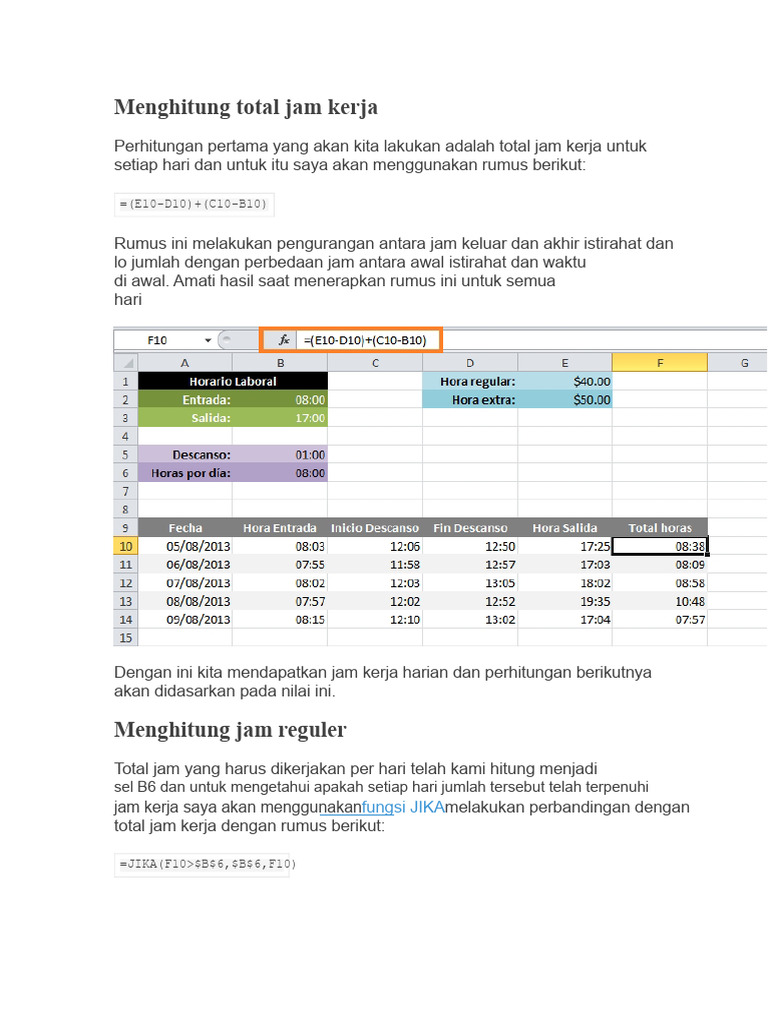 Cara Hitung Jam Kerja dan Lembur Excel | PDF