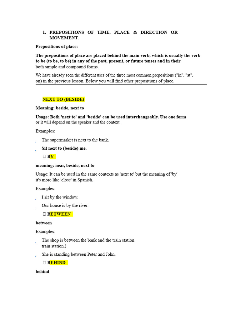 Prepositions of Manner, Time, and Place | PDF | Verb | Pedestrian Crossing