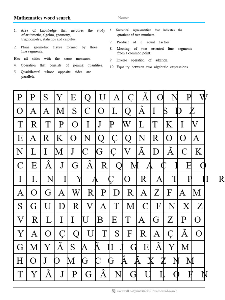 Mathematics Word Search Puzzle | PDF