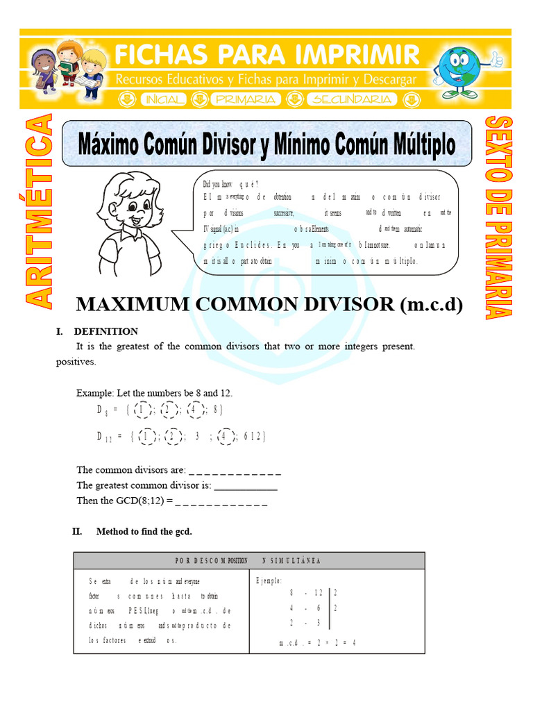 Greatest Common Divisor and Least Common Multiple For Sixth Grade | PDF ...