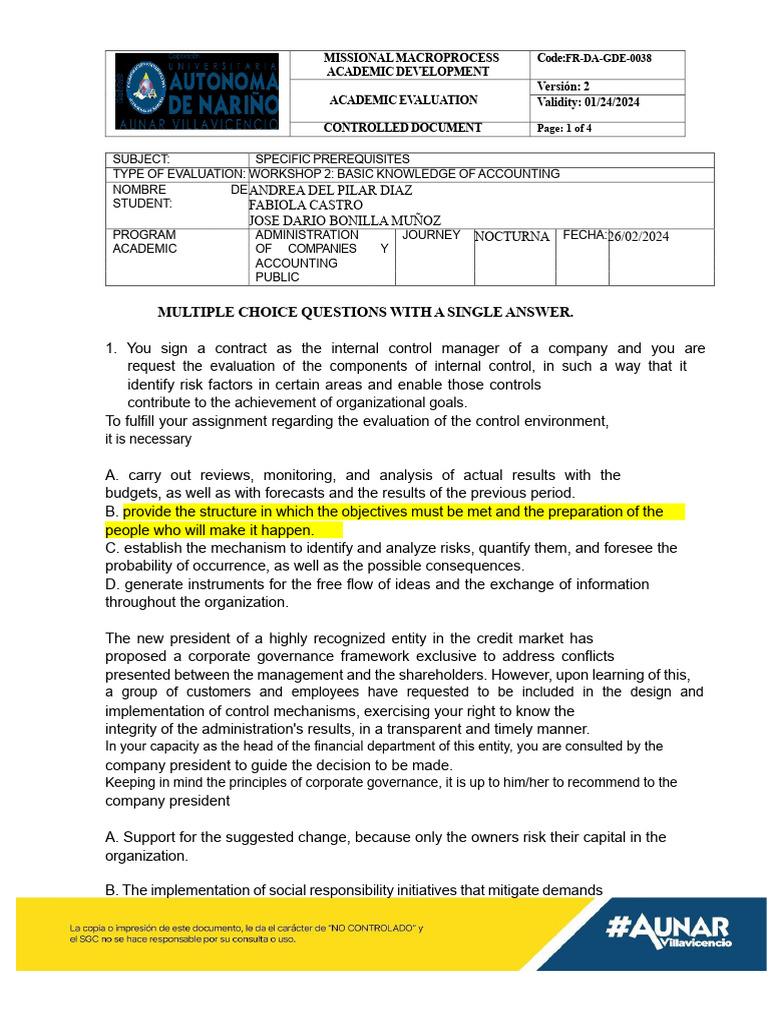 Workshop 2 Basic Knowledge of Accounting | PDF | Governance | Corporate ...