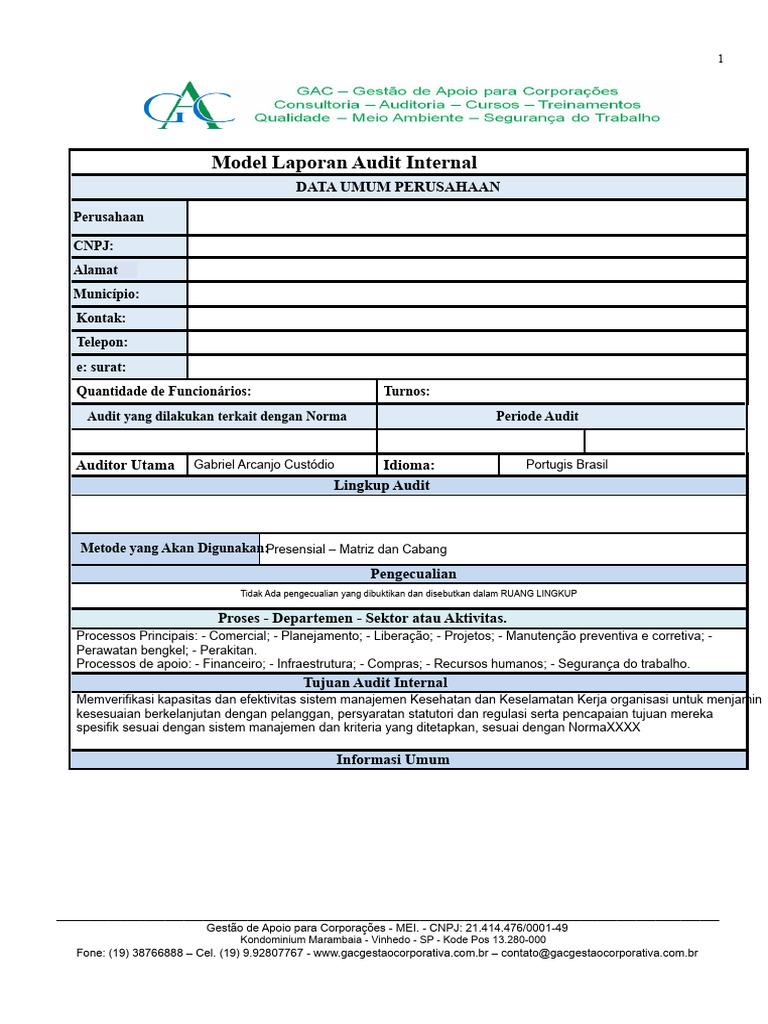 Model Laporan Audit Internal | PDF