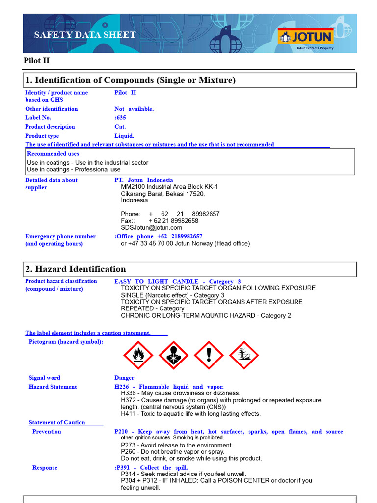 MSDS Jotun Paint | PDF | Toxicity | Chemical Substances